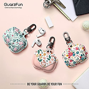 GuarzFun Leather Airpod Pro Case for Women, Case with Secure Snap Closure Keychain (Pink)
