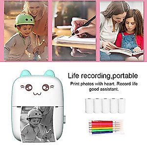 EMVANV Mini Pocket Thermal Printer, Portable Bluetooth Compatible Travel Printer Label Printer Printable Photos, Lists, QR Codes, Notes with Printing Paper(Blue)