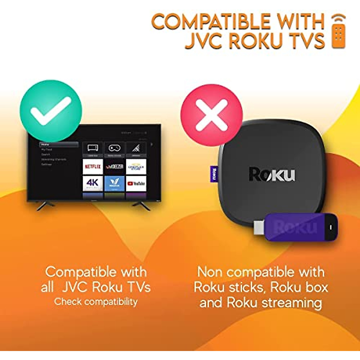 OEM Replacement Remote Control 3226000883 Fit for Element Roku TV Smart 4K Ultra HDTV with Netflix, Disney+, Hulu and Sling Or Apple TV+ or HBOMAX Buttons. (Renewed)