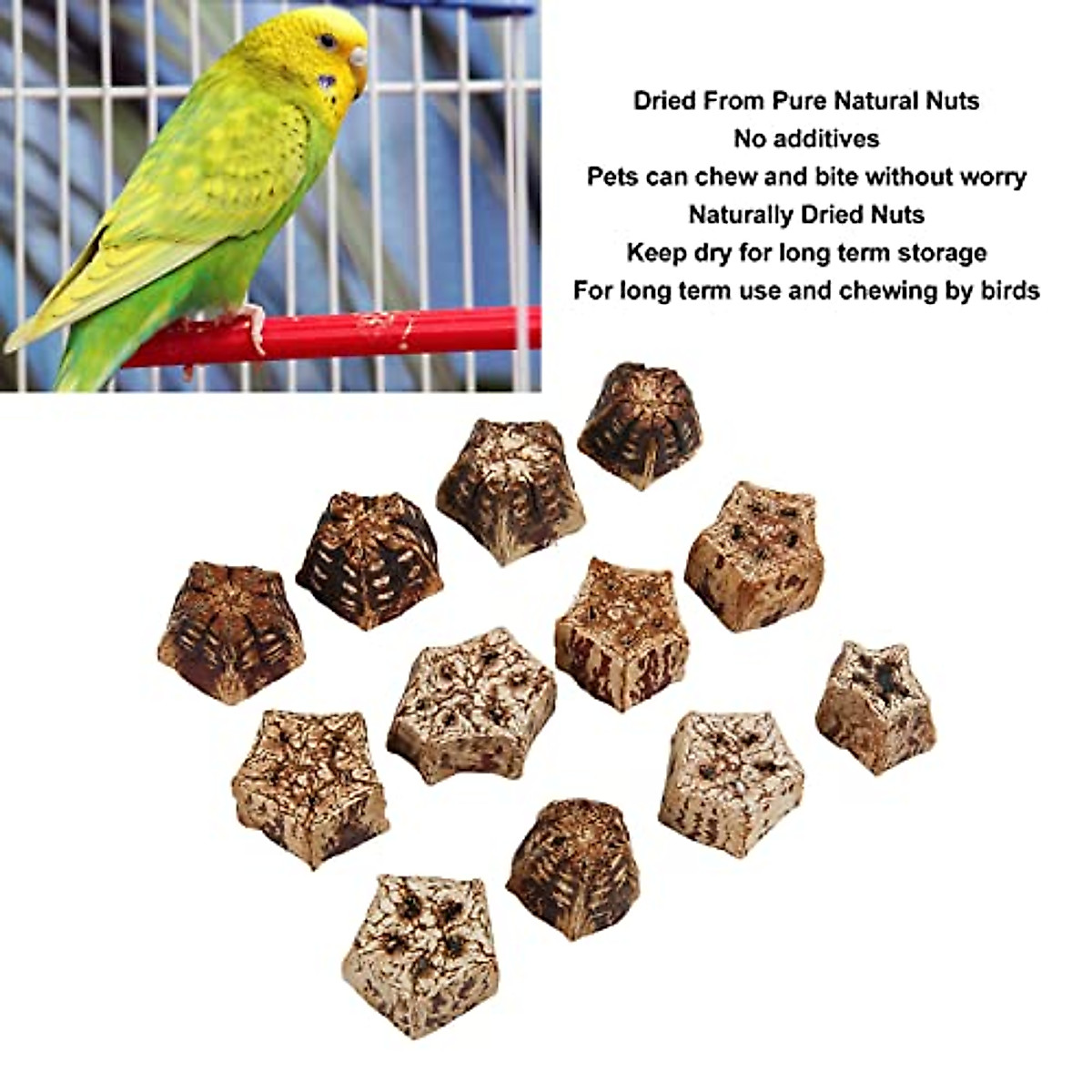 Pssopp Bird Chewing Blocks Toy,Decorative Dried Nut Wood Bird Block Toys Decorative Five Pointed Bird Toy for Bird Supplies Hamsters Totoros Rabbits