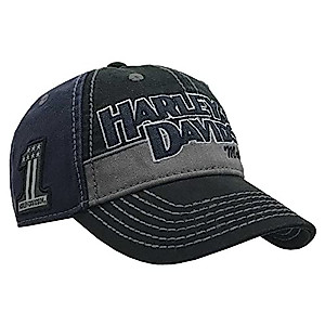 Harley-Davidson Men's Chain Stitch Curved Adjustable Colorblocked Baseball Cap Blue