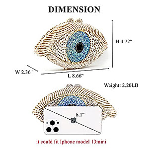 Chaliwini White Evning Bag Evil Eye Designer Bridal Clutch Purses for Women Rhinestone Prom bags Glitter Handbag (White)