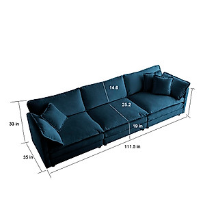 Gooamz 111.5" Oversized U Shaped Sofa, Modern Free Combination Modular Sectional Sofa Couch with 2 Ottomans, 3 Seater Couch with 3 Toss Pillows and 2 Arm Pillows for Living Room, Apartment, Blue