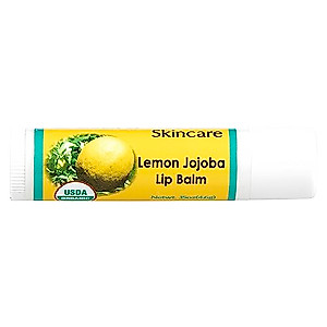 2-Pack Organic Lemon Lip Balm - USDA Certified Organic, 70% Organic Jojoba Oil, Organic Beeswax, Soothes and Softens Dry, Cracked, and Sensitive Lips, Natural Lemon Scent No Taste. 0.15 oz/4.6 gm