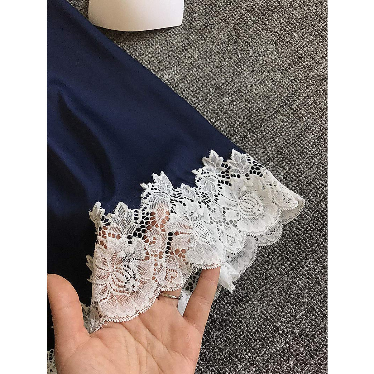 Funic Women Satin Sleepwear Ladies Nightwear Nightdress Sexy Lingerie with Chest Pads(Blue,Asian M = US S)