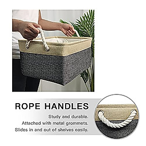 Protecu Storage Basket Bins Organizer Fabric Toy Basket with Handles | Large Baskets for Organizing Gifts Empty Shelves Closet (Beige & Grey, 16.1x12.2x7.9 inch)