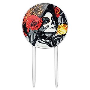 Acrylic Dia de los Muertos Day of the Dead Woman Tattoo Cake Topper Party Decoration for Wedding Anniversary Birthday Graduation