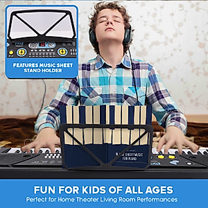 Pyle Electric Keyboard 61 Keys-Portable Digital Musical Karaoke Piano Keyboard-10 Rhythms 16 Tones, Stereo Speakers, Rechargeable Battery-Wired Microphone-Beginners Kids (PKBRD6112)