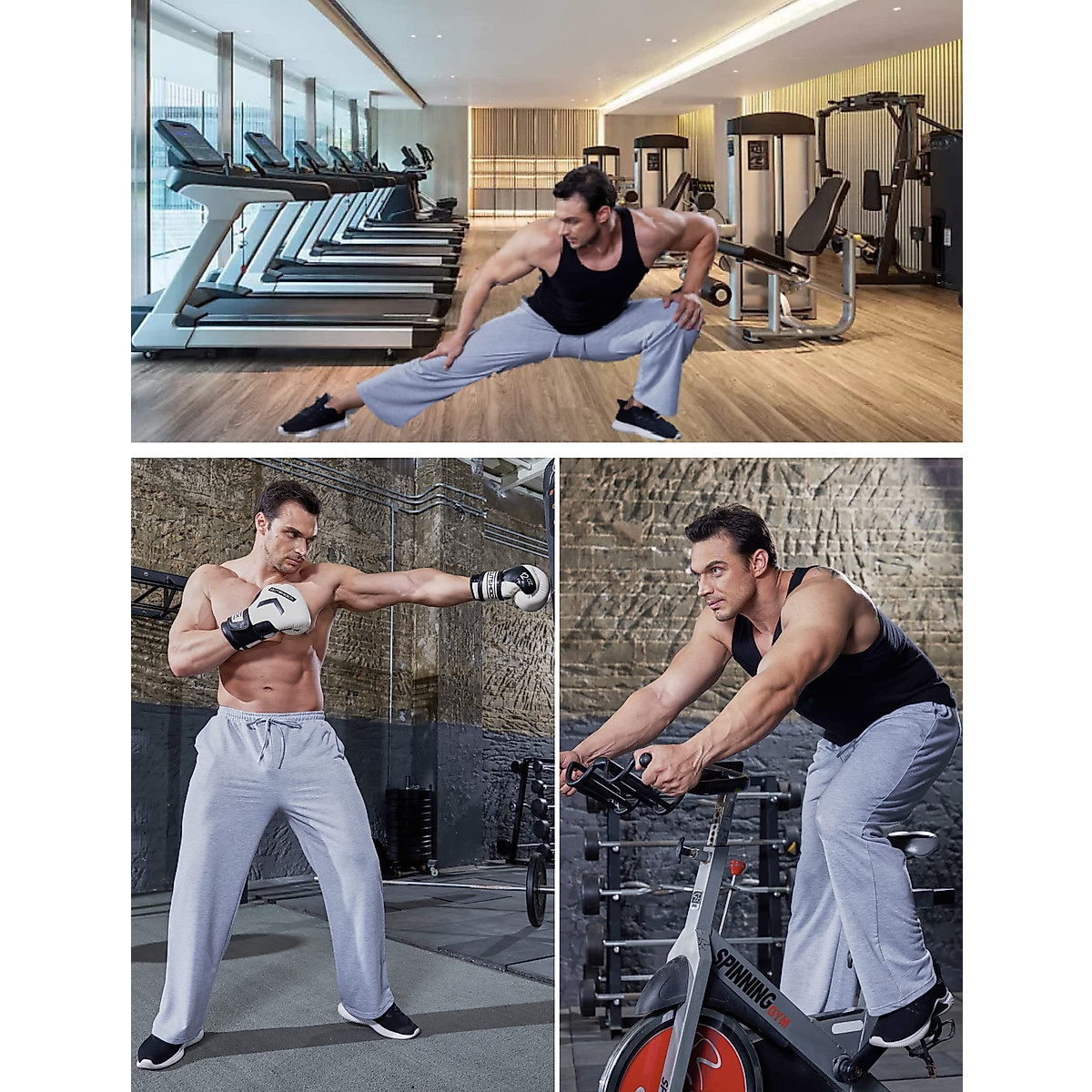 Deyeek Mens Lightweight Sweatpants Open Bottom Jogging Pants Straight Leg Men's Sweat Pants Gym Workout Grey Sweatpants Men