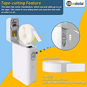 edola Label Maker Machine, Bluetooth Handheld Sticker Makers Machine with Tape, USB Rechargeable Mini Thermal Label Printer for iPhone Android, Sticker Printer Machine for Office Home Kitchen