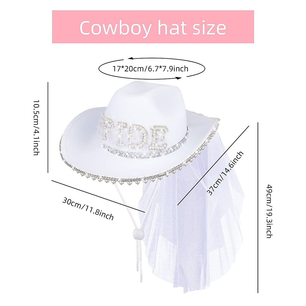 JUSTOTRY Cowgirl Hat With Veil - Bride To Be Bachelorette Party Favor