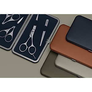Suvorna Premium Beard & Mustache Scissors Set/Kit with Beard Scissors for Men - Grooming Scissors Men/Facial Hair Scissors/Nose Scissors - Eyebrow Scissors - Slant Tweezers (4 Pcs Brown)
