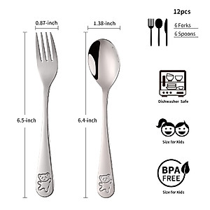 Kids Silverware Set, Poylim Children's Flatware,Safe Toddler Utensils, 6 Child Forks and 6 Child Spoons