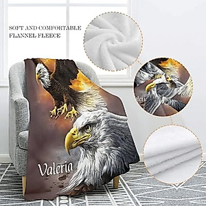 Personalized Eagle Sky Blanket with Name Text Custom Super Soft Fleece Throw Blankets for Couch Sofa Bed 50 X 60 inches