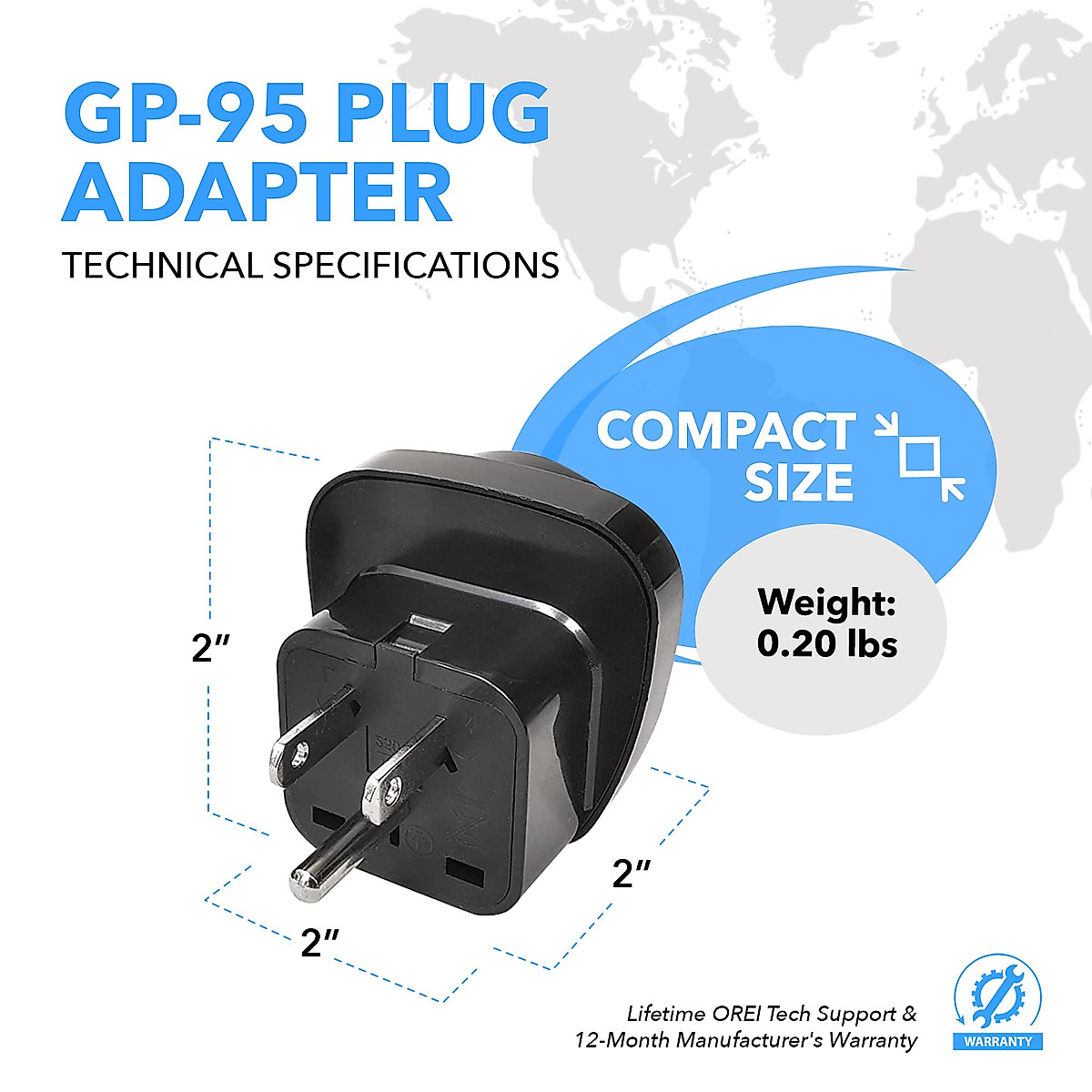 OREI Europe to US Plug Adapter, Grounded European to USA Adapter, American Outlet Plug Adapter, EU to US Adapter, Europe to USA Travel Plug Converter (3 Pack) GP-95