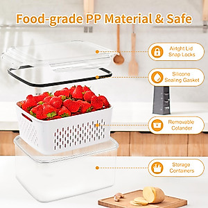 Fruit Storage Containers for Fridge,Produce Saver Containers for Refrigerator with Drain Colander,Food Storage Container,Dishwasher&Microwave Safe,Keep Fruits,Vegetables,Berry,Meat Fresh longer 6Pack.