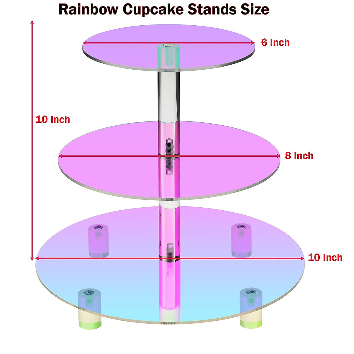 HAOWUJIN Rainbow Acrylic 3 Tier Cupcake Stand for 24 Cupcakes, Cake and Cupcake Tower Combo Display for Baby Shower, Graduation, Weddings, Birthday Parties, Round