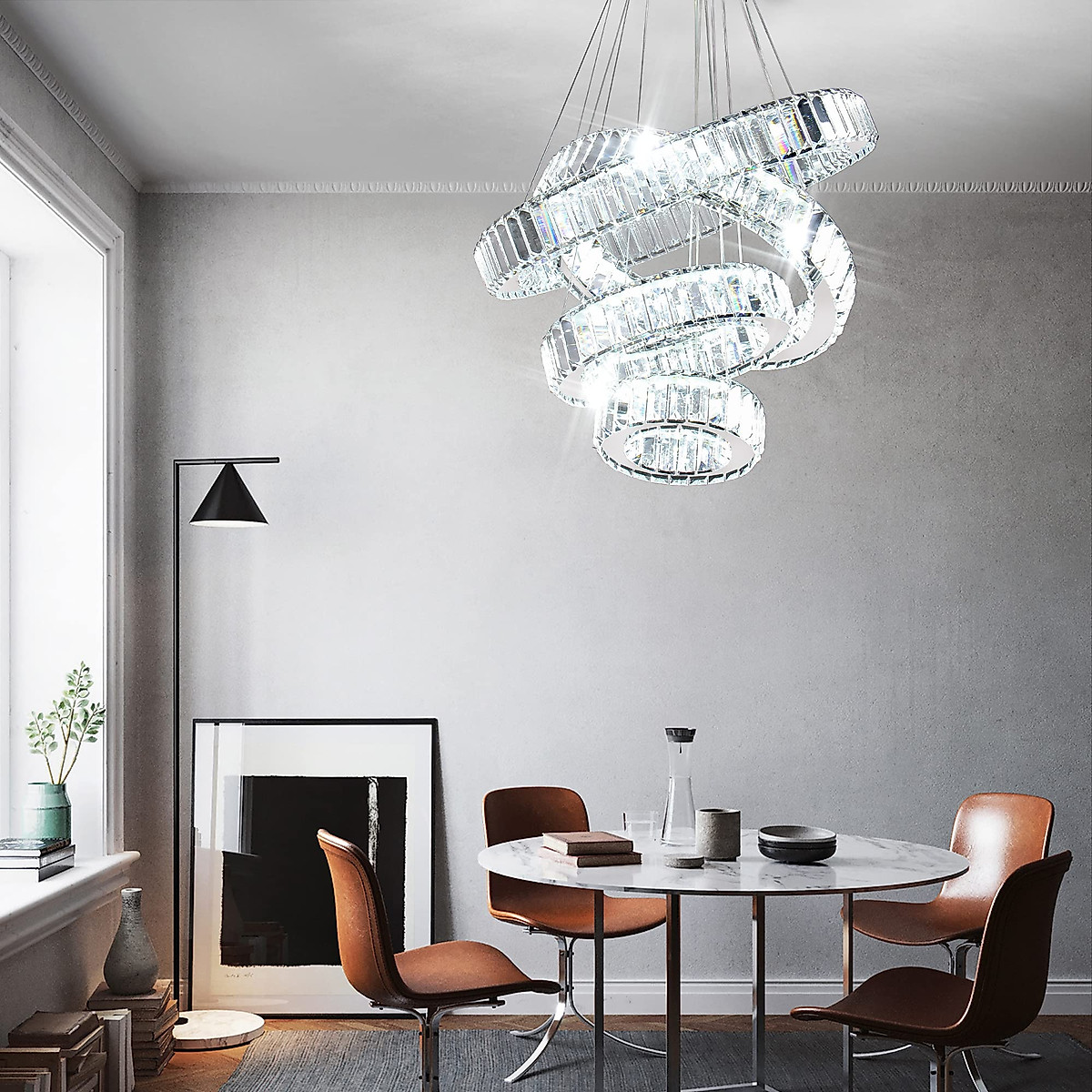 YPQXYHDA Modern Crystal Chandelier LED Pendant Light 4 Ring Chandelier LED Crystal Chandeliers for Dining Room Bedroom Living Room Dia 7.9"-11.8"-15.7"-19.7"