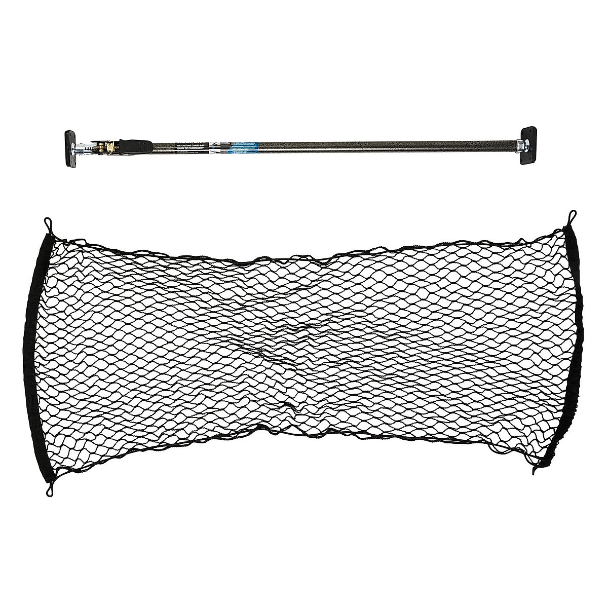 KEEPER Ratcheting Cargo Bar - Black/Silver, Adjustable from 40"-70" - Comes with 60” x 24” Storage Net (5060)