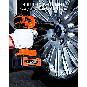 Heywork Power Cordless Impact Wrench,1/2" Impact Gun Max Torque 260Ft-lbs (350N.m) 3700RPM,21V Electric Impact Drill Driver Kit For Car/Home 2*4.0A Li-ion Battery and Fast Charger,6Pcs Sockets