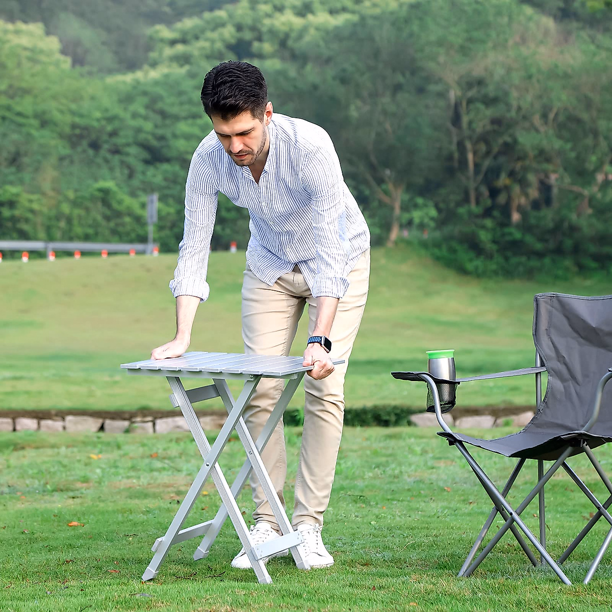 SUNNYFEEL Folding Camping Table - Lightweight Aluminum Portable Picnic Table, 18.5x18.5x24.5 Inch for Cooking, Beach, Hiking, Travel, Fishing, BBQ, Indoor Outdoor Small Foldable Camp Tables