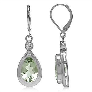 Silvershake 12x8mm Natural Pear Shape Green Amethyst and White Topaz 925 Sterling Silver Drop Leverback Earrings