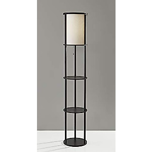 Adesso 3117-01 Stewart 62.5" Round Floor Lamp – Lighting Fixture with Storage Shelves, Smart Switch Compatibility Lamp. Home Decor Accessories,Black Base Finish