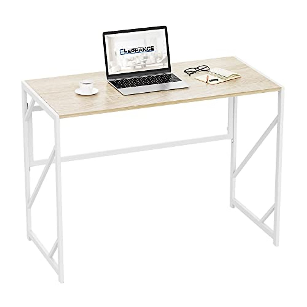Elephance 40" Folding Computer Desk No Assembly Needed Foldable Small Home Office Desk Study Writing Desk Gaming Table for Small Space (Beige)