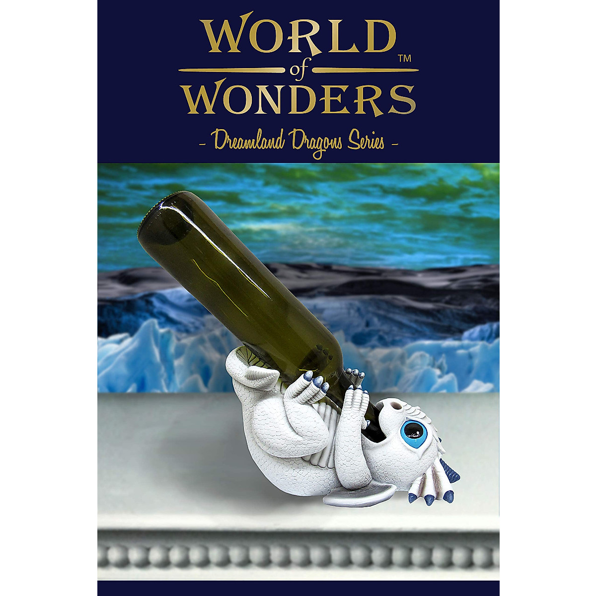 World of Wonders - Dreamland Dragons Series - Ice Cold Brew - Collectible Crystal The Dragon Decorative Fantasy Tabletop Wine Rack Beverage Holder and Bottle Display Caddy, 10-inch