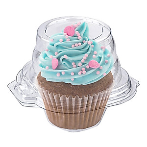 Stock Your Home Individual Plastic Cupcake Containers Disposable with Connected Airtight Dome Lid (25 Count) Clear Single Cupcake Container, BPA Free