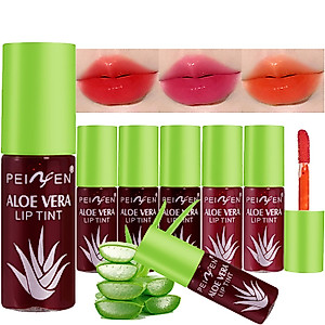 6 Pcs Aloe Vera Lip Stain Set, Watery Lip Tint Stain Mini Liquid Matte Lipstick, Multi-uses Lip Cheek Tint, Natural Plump Lip Gloss, Vivid Lip Makeup - Lightweight Non-Sticky, Long lasting (3 Colors)
