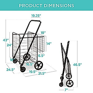 Best Choice Products Folding Steel Grocery Cart, Portable Multipurpose Utility Double Basket for Shopping, Groceries, Laundry w/Swivel Wheels, Storage, 220lb Capacity