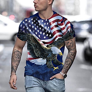 DZMDIP Men's Short Sleeve Patriotic American Design with Eagle and Flag Premium T-Shirt(2XL,TSM01386BD)