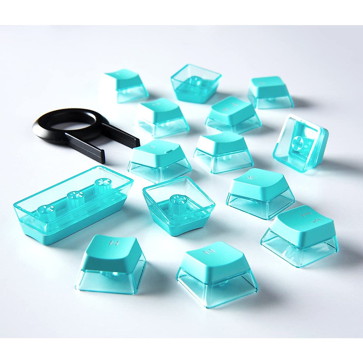 GUNMJO Crystal Pudding Keycap for Gaming Keyboard with Cherry MX Switches, ABS Translucent Keycaps for Backlit Mechanical Keyboard, OEM Profile 104 Keys with 6.25U Space Bar, Painted Teal Color