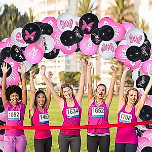 Tiamon 45 Pcs Breast Cancer Awareness Balloons Breast Cancer Party Supplies Pink White Black Balloons Pink Ribbons Latex Balloons for Pink Ribbon Charity Event Survivor Campaign Party Decorations