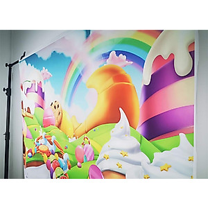 AOFOTO 5x3ft Fantasy Candy Land Landscape Background Cartoon Ice Cream Dessert Lollipop Photography Backdrop Rainbow Birthday Party Decoration Banner Photo Studio Props Kid Baby Girl Vinyl Wallpaper