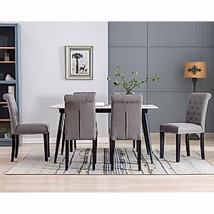 KCC Dining Chairs Set of 4 - Modern Armless Chairs, Upholstered Tufted High Back Kitchen Chairs with Black Legs for Dining Room, Gray