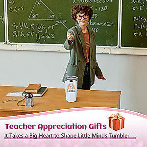 LiqCool Teacher Appreciation Gifts for Women, It Takes a Big Heart to Shape Little Minds Wine Tumbler, Thank You Teacher Gifts, Teacher Tumbler for Christmas Mothers Day Birthday (20oz, White)