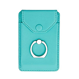 YUNCE Cell Phone Card Holder RFID Ring Stand Stick on Wallet Card Holder for Back of Phone for iPhone Android and All Smartphones Adhesive Credit Card Holder for Cell Phone-Green