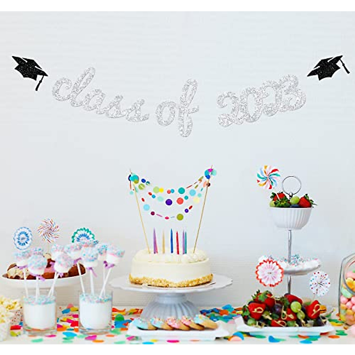Class of 2023 Banner, 2023 Graduation Banner, Congrats Grad, 2023 Graduation Party Decoration Supply Silver Glitter