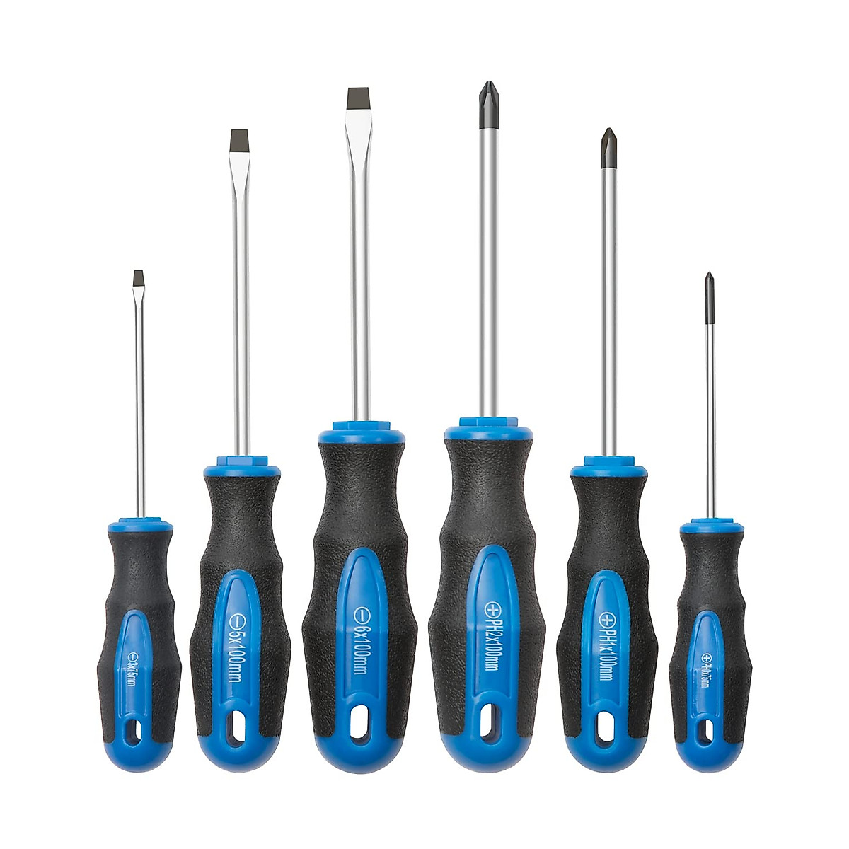 6PCS Magnetic Tip Screwdriver Set, 3 Phillips and 3 Flat, Professional Cushion Grip | 6-Piece Hand Tools Set