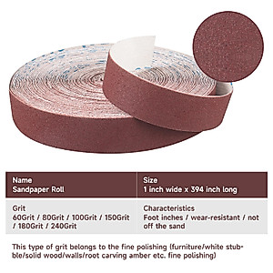 Emery Cloth Roll,120 Grit Continuous Sandpaper Roll 1" x 85 Feet Sandpaper Roll for Wood Furniture Finishing Metal Sanding Automotive Polishing