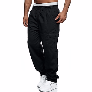 WZIKAI Mens Cargo Pants Relaxed Fit Drawstring Joggers Sweatpants for Men Workout Casual Long Trousers Black XXL