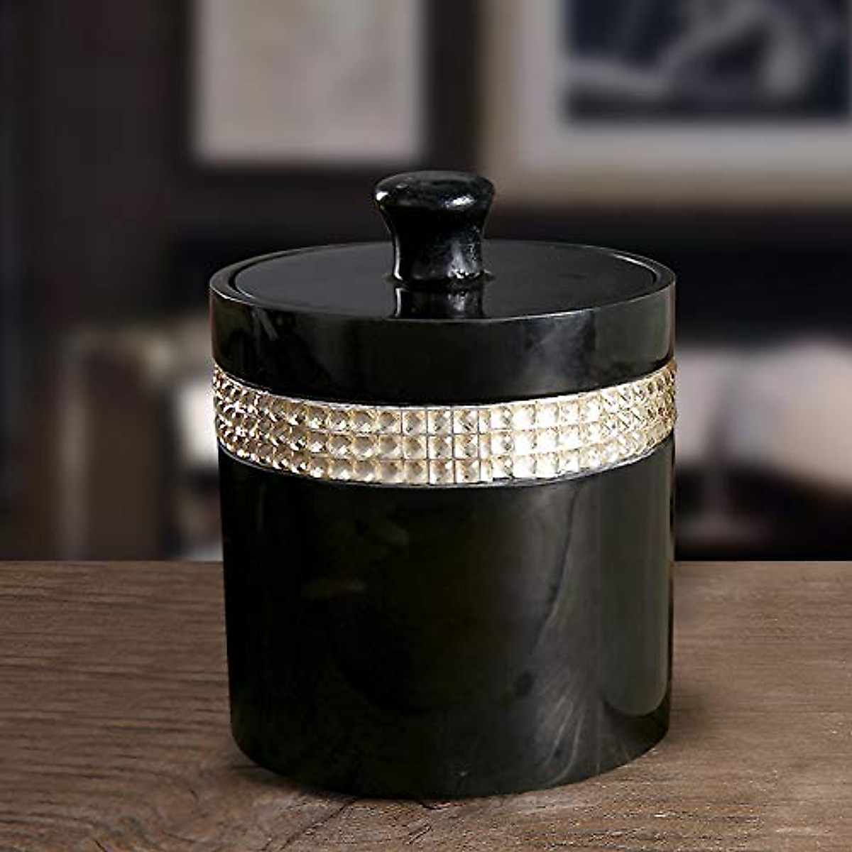 LIZEALUCKY Storage Container with Qtip Holder for Cotton Balls, Cotton Swabs, Round Cotton Pads, Dental Floss, Apothecary Jar(Negro)