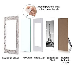 upsimples Picture Frame Distressed White with Real Glass, Display Pictures 5x7 with Mat or 8x10 Without Mat, Multi Photo Frames Collage for Wall or Tabletop Display, Set of 6