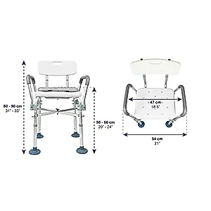 KMINA - Padded Shower Chair with Arms and Back (330 lbs) with Double Reinforced Crossbar and Cushion, Heavy Duty Shower Seat for Adults, Shower Chair for Inside Shower White - Made in Europe