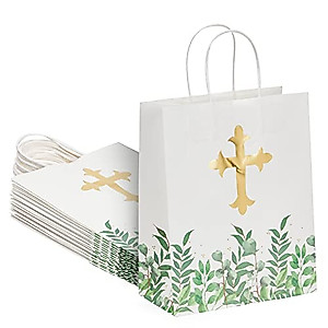 Religious Party Favor Gift Bags for Christening Gifts for Girls and Boys Baptism, First Communion (10 x 8 x 4 In, 15 Pack)
