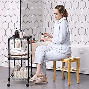 Bamboo Shower Bench Spa Bath Shower Stool with Shelf Shower Bath Seats Shower Bench for Inside Shower (Style1)