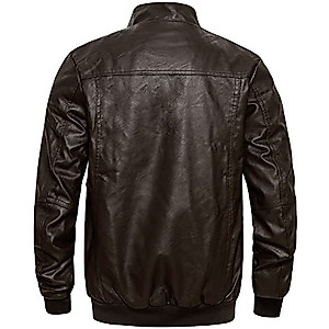 wantdo Men's Faux Leather Jacket Warm Winter Leather Coat with Removable Hood Dark Brown L