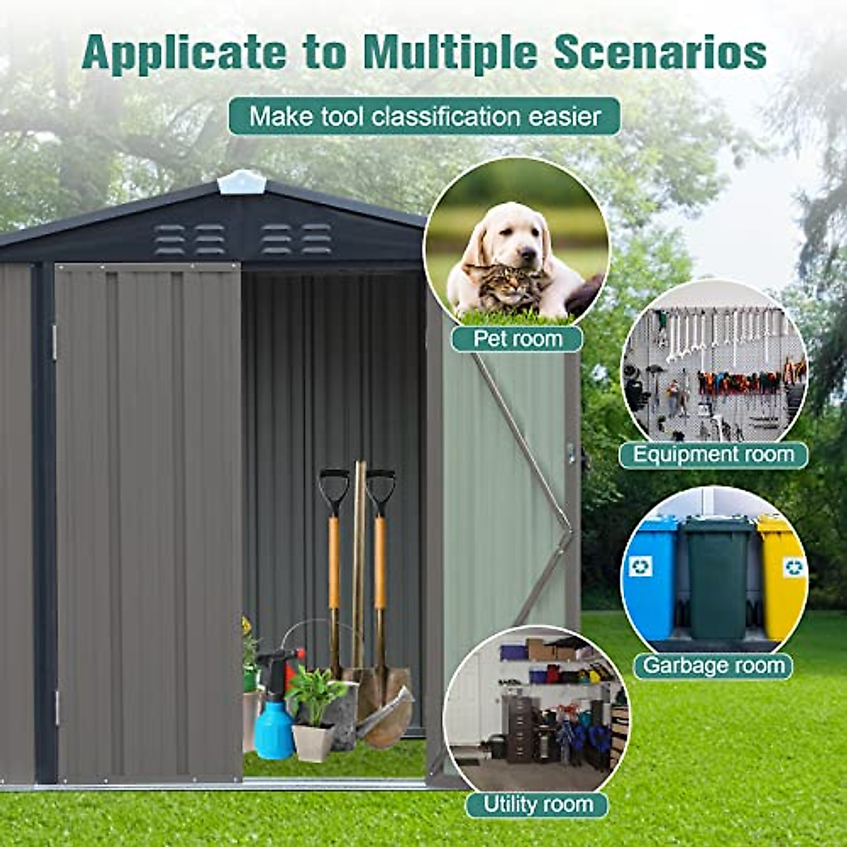 Outdoor Storage Sheds 6' x 4' Garden Storage House Utility Tool Shed for Lawn w/Lockable Door & Air Vent